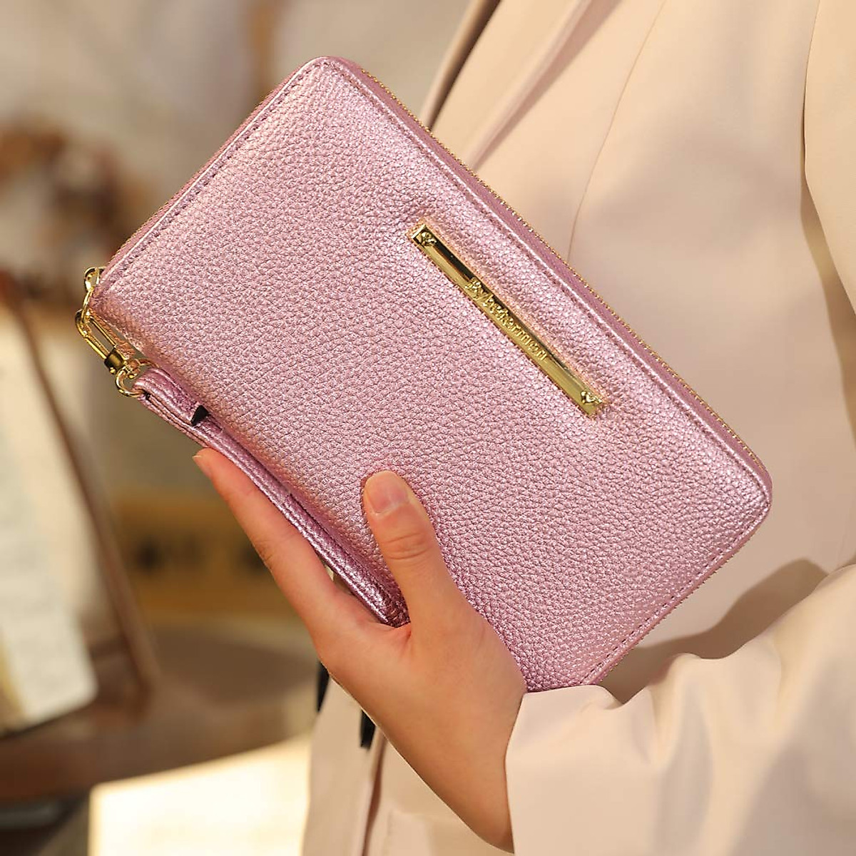 Bybetermon Women's Wallet Zip Around Wristlet RFID Blocking Purse Travel Wallet Clutch for Woman Men