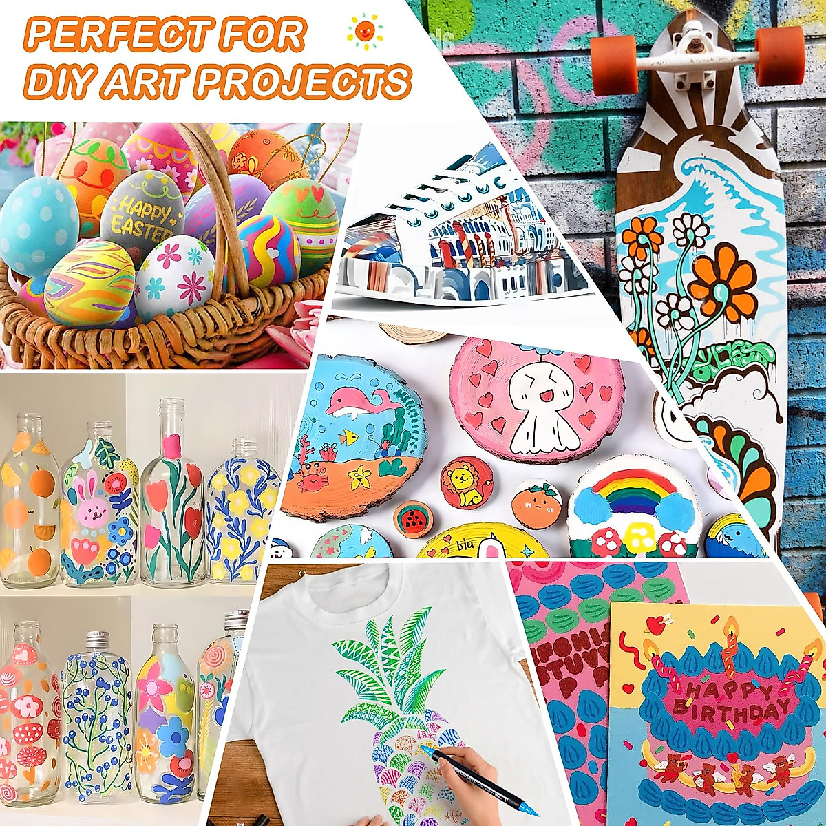 48 Colors Acrylic Paint Pens, Dual Tip Acrylic Paint Markers with Brush Tip and Fine Tip, Acrylic Pens for Rock Painting, Wood, Canvas, Stone, Glass, Ceramic,DIY Crafts Making Art Supplies