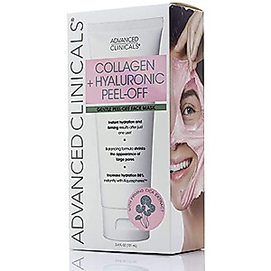 Advanced Clinicals Collagen + Hyaluronic Acid Anti-Aging Peel-Off Face Mask Hydrating, Tightening, & Firming Vegan Peel Off Face Masks Smooth Wrinkles & Pores, & Even Skin Tone (3.4 Fl Oz)
