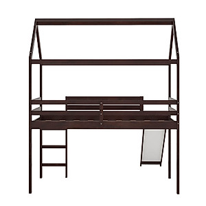 Harper & Bright Designs Twin Size Loft Bed with Slide, House Loft Bed with Slide, Solid Wood Bed Frame for Kids Girls & Boys, Espresso