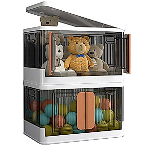 Golbsart Collapsible Storage Bins with Lids, 34 Qt (Pack of 2) Plasic Storage Boxes with Lids,Stackable Totes for Storage with Double Doors & Secure Buckle