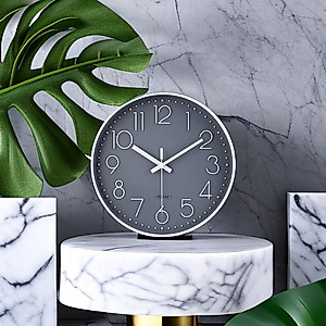 jomparis 12 Inch Non-Ticking Wall Clock Silent Battery Operated Round Wall Clock Modern Simple Style Decor Clock for Home/Office/School/Kitchen/Bedroom/Living Room (Gray)
