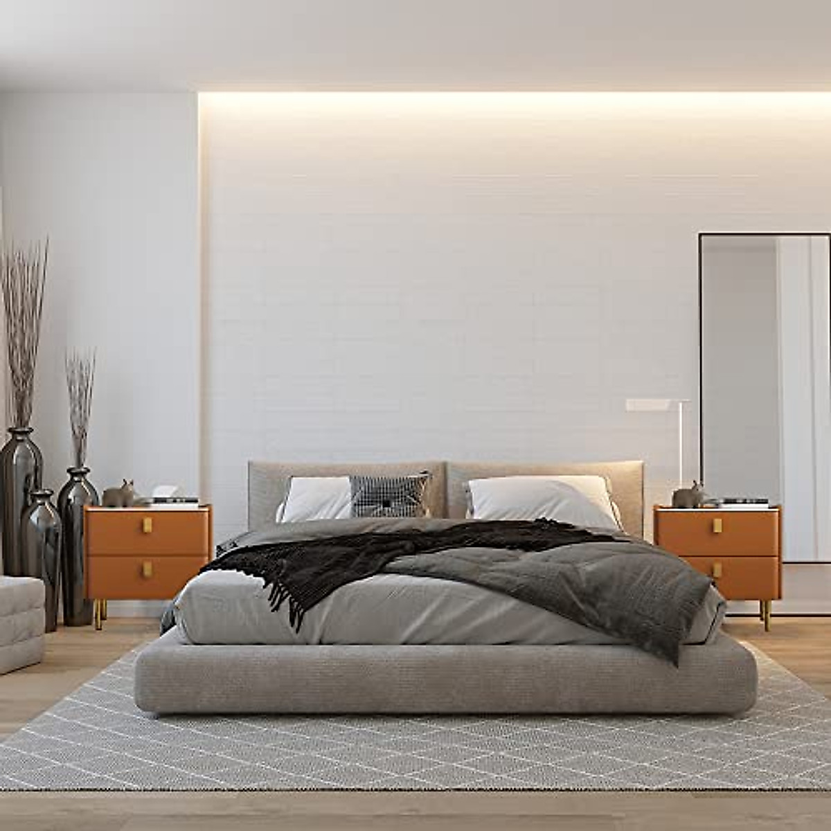 MGH Modern Small Nightstands Set of 2 with Two Drawers, Mid-Century Faux Marble PU Leather Side Tables, Bedside End Mini Table Night Stand for Living Room/Bedroom/Office (Orange) (NS002-SET)