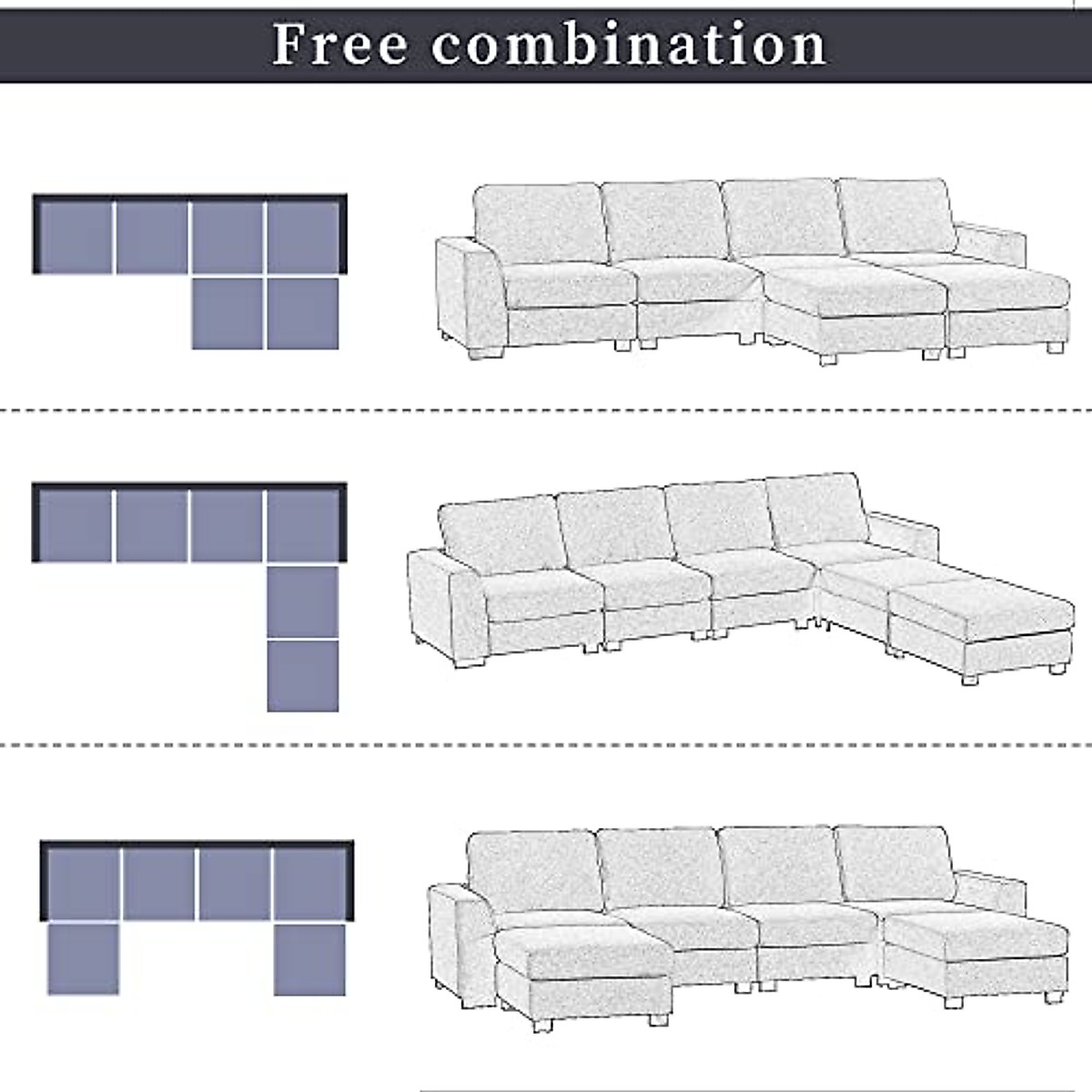 Eafurn Convertible Modular Sectional Double Extra Wide Chaise, 130.7" U Shaped Corner Movable Ottoman,6 Seater Oversized Upholstery Sofa & Couches Living Room Furniture, Beige