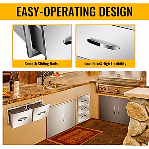 RAILEN Outdoor Kitchen Single Drawers 30" W x 10" H x 20" D Built-in BBQ Drawer Stainless Steel Access Drawers for Outdoor Kitchen Island or Grill Station