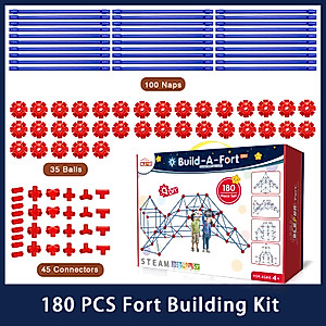 OleFun 180 Pack Fort Building Kits for Kids 4, 5, 6, 7, 8+ Year Old Boys & Girls, Creative STEM Building Toys for DIY Castles, Tunnels, Play Tent, Ideal Gifts for Aged 5-8
