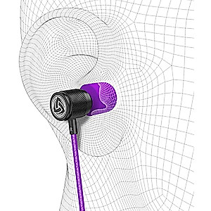 LUDOS Ultra Wired Earbuds in-Ear Headphones, 5 Years Warranty, Earphones with Microphone, Noise Isolating Ear Buds, Memory Foam for iPhone, Samsung, School Students, Kids, Women, Small Ears - Purple