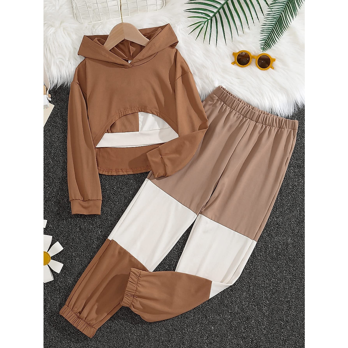 Milumia Girl's 3 Piece Outfits Colorblock Crop Tank Top and Sweatpants with Long Sleeve Hoodie Multicolor 11-12 Years