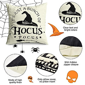 Halloween Decorations Pillow Covers 18x18 Set of 4 Halloween Decor Hocus Pocus Farmhouse Saying White Black Outdoor/Indoor Fall Pillow Covers Decorative Cushion Cases for Home Sofa Couch Bed Chair