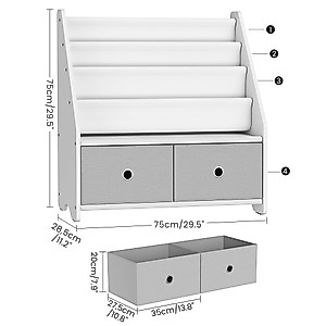 CHOEZON Kids Bookshelf and Toy Storage, 4 Tier Large Capacity Kids Book Rack, Sling Kids Bookcase, for Kids Room, Nursery, Playroom, White and Gray MCW06WT