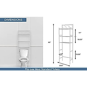 J&V TEXTILES 3-Shelf Bathroom Organizer Over The Toilet, Bathroom Spacesaver (Silver)