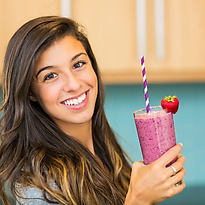 Party On Tap Purple Straws - 50 Pack Of Biodegradable Striped Paper Straws For Parties, Cake Pop Sticks, And More