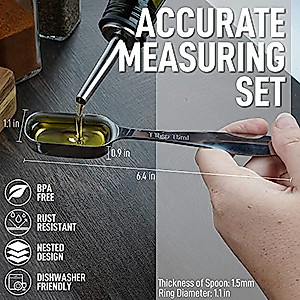 Zulay Measuring Spoons Set - 6 Piece Stainless Steel Measuring Spoons - Easy to Read, Etched Markings & Slim Design for Narrow Spice Jars - Heavy Duty Tablespoon Measure Spoon with Removable Clasp