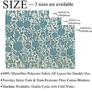 Plush Blanket Throw Blanket Warm Cozy Soft Microfiber Blankets, Vintage Blue Green Flower Plant