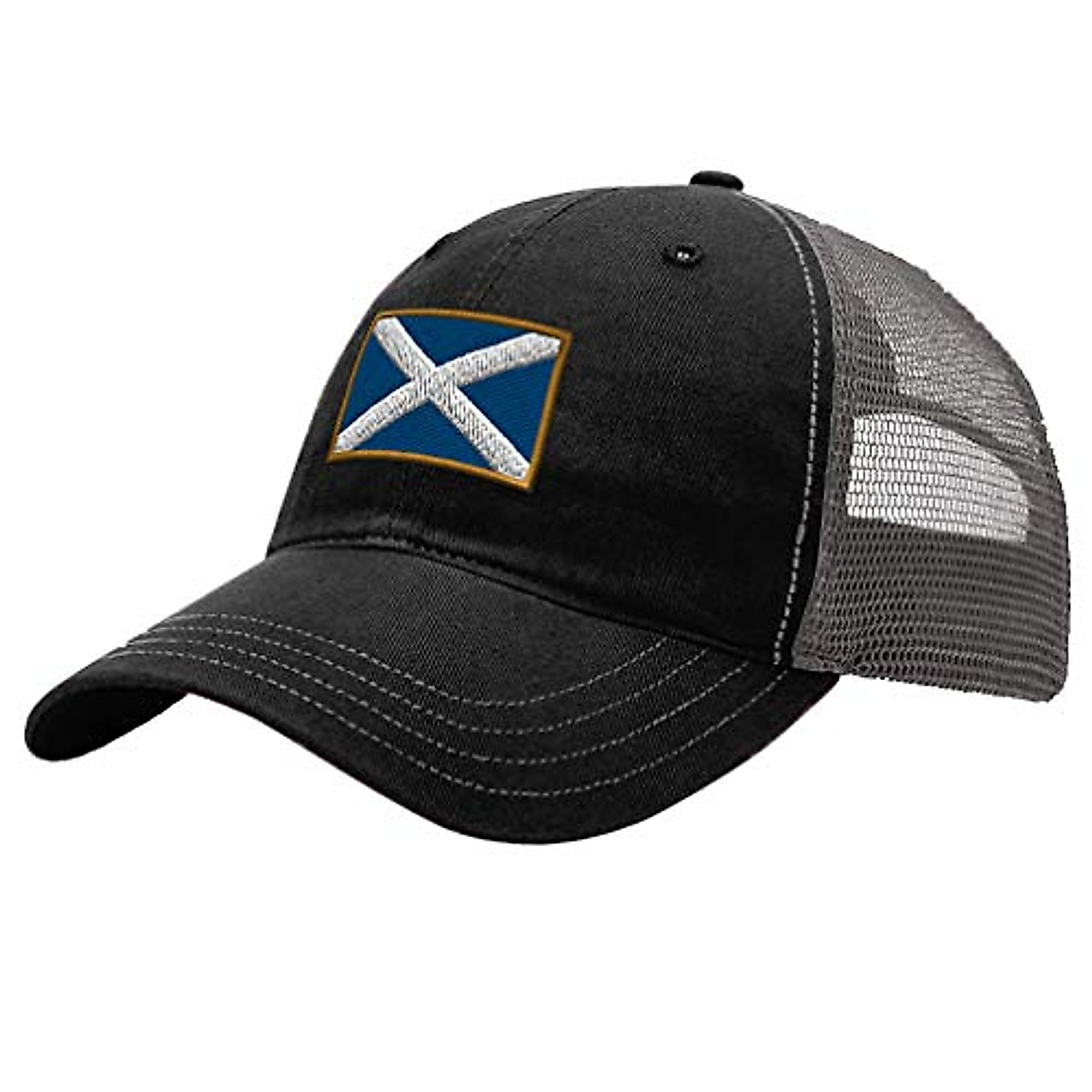 Trucker Hat Richardson Scotland Embroidery City Name Cotton Soft Mesh Cap Snaps - Black/Charcoal, Design Only