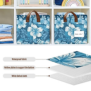 SPRIPORT Hawaii Blue Flowers Foldable Storage Cube for Shelves Fabric Storage Bin with Metal Frame & Double Handles Large Storage Box for Organizing Clothes Blankets Toys Books