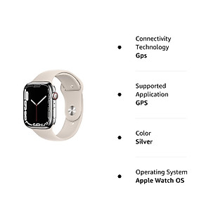 Apple Watch Series 7 (GPS + Cellular, 45MM) Silver Stainless Steel Case with Starlight Sport Band (Renewed)