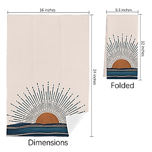 Abstract Boho Sun Sunshine Blue Sea Wave Kitchen Towels Tea Towels, 16 X 24 Inches Cotton Modern Dish Towels Dishcloths,Dish Cloth Flour Sack Hand Towel for Farmhouse Kitchen Decor,Boho Lovers Gifts