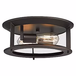 Emliviar Industrial Ceiling Light, Vintage 2-Light Flush Mount Ceiling Light Fixture, Oil Rubbed Bronze Finish, YE19108-F2 ORB