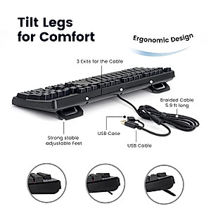 Perixx PX-5300 GYL Mechanical Gaming Keyboard - Wired USB 5.9 Ft Cable - Customizable RGB Backlighting - Linear Gateron Yellow Switches - US English, Black