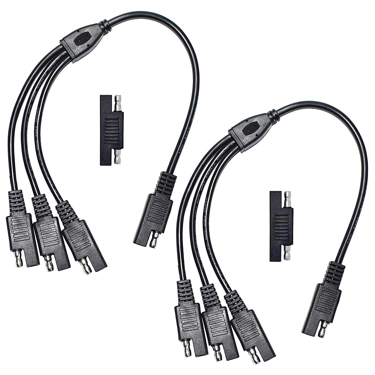 JINKAIMING 2PCS SAE 1 to 3 Y Splitter Extension Cable 35cm/18AWG SAE Connector 3 Way Power Cord Multi Extender for 12V System Solar Panel, Battery Tender Kayak, Mower, Automotive