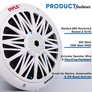 Pyle 200 Watt Marine Speaker System - Weather Resistant Dual 2 Way 6.5 Inch Outdoor Stereo Audio Sound Speakers w/ 85Hz-6kHz Frequency Response, Heavy Duty 8oz Magnet Structure PLMR6KW, White