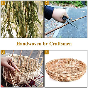 ZENFUN Set of 2 Natural Wicker Bread Baskets, 12" Round Rattan Woven Fruit Basket, Handmade Willow Food Storage Baskets for Serving Vegetable, for Kitchen, Home