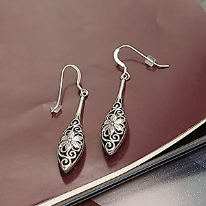 LeCalla 925 Sterling Silver Retro Filigree Drop Earrings | Lightweight Long Filigree Bali Inspired Hollow Flower Teardrop Dangle Hook Earring for Women - 51mm