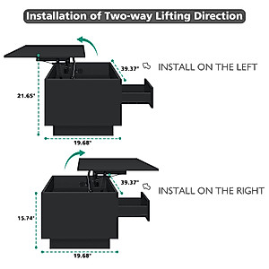 HOMMPA 40" Lift Top Coffee Table with Storage LED Coffee Table Morden High Gloss Living Room 3 Tiers Modern Tea Table with Storage Center Tables Hidden Compartment & Open Shelve & Drawer Black