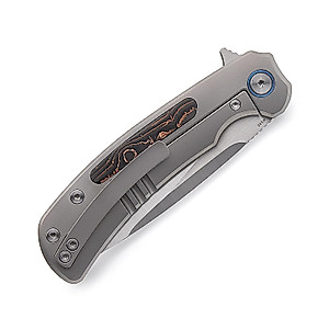 Miguron Knives M Tamto Flipper Folding Knife,3.48" Hand Ground Hollow Rubbed Satin M390 Blade Titanium Handle With Bronze Carbon Fiber Inlay,Camping Hiking Pocket Knife MGR-619CBN