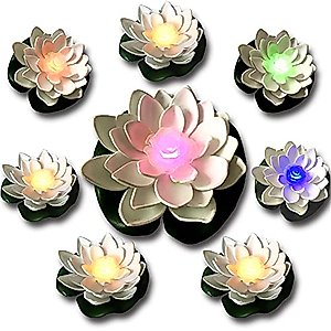 Floating Pool Lights,Lily pad Pond Light LED Lotus Flower,Battery Pond Decor,Floating Pool Flower Lights Night Lamp Color-Changing Gift Gradutaion Party Garden Wedding Swimming Pool Decor 8PCS White