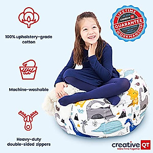 Creative QT Stuff ’n Sit Extra Large 38’’ Bean Bag Storage Cover for Stuffed Animals & Toys – Dinosaur Print – Toddler & Kids’ Rooms Organizer – Giant Beanbag Great Plush Toy Hammock Alternative