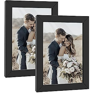 HappyHapi 4x6 Picture Frame, 2 Pack Wooden Black Picture Frames, Tabletop or Wall Display Decoration Photo Frames for Photos, Paintings, Landscapes, Posters, Artwork