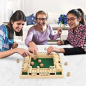 Aomola Shut The Box Dice Game Wooden Board Game for Kids Adults 8 Dice 4 Side 8.66 Inch Travel Game for 2 to 4 Players