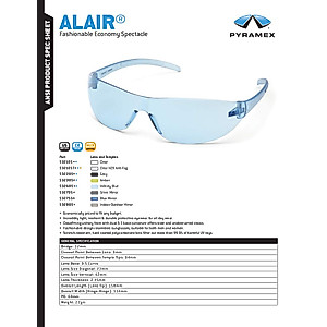 Pyramex Alair Safety Eyewear Blue Mirror Lens Blue Mirror Frame ANSI Z87+