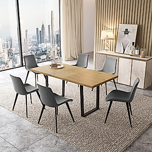 ZckyCine Dining Table Set for 6-8 People Kitchen Dining Room Table Set Extendable Wood Dining Table and 6 Upholstered Chairs, Home Kitchen Furniture