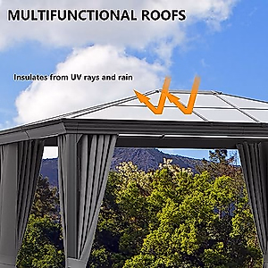 LATTOY 10x12ft Permanent Hardtop Gazebo, Outdoor Galvanized Steel Double Roof Pavilion Pergola Canopy with Aluminum Frame and Privacy Curtains for Garden Patio,Patio Backyard,Deck and Lawns