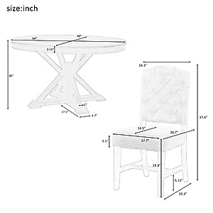 RUNWON 5-Piece Retro Style Extendable Round Kitchen Dining Table Set with 4 Upholstered Chairs, Espresso+Gray