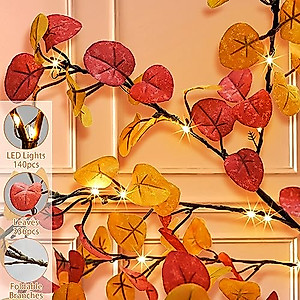 Agusbagli 4FT 140LED Lighted Fall Eucalyptus Tree Thanksgiving Fall Decorations with Timer & 8 Modes Artificial Fall Trees with Lights & 336 Leaves Fall Light Up Tree Harvest Indoor Outdoor Fall Decor