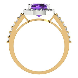 Clara Pucci 2.37ct Round Cut Solitaire Halo Natural Amethyst gemstone designer Modern Statement Accent Ring 14k Yellow & White Gold