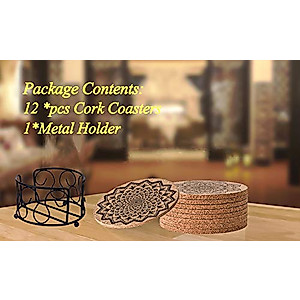 Coasters for Drinks Cork Coasters Absorbent with Holder - (12-Piece Set) Housewarming Gifts for New Home ,Living Room Decor,Apartment Decor