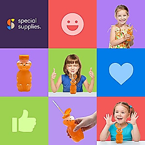 Special Supplies Honey Bear Straw Cup with Long Straws, 6 Pack, Squeezable Therapy and Special Needs Assistive Drink Containers, Spill Proof and Leak Resistant Lids