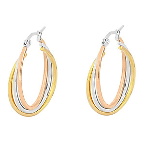 Edforce Women's Stainless Steel Overlapping Triple Hoop Earrings, (25mm-35mm) (F: 3 Tone (35mm))