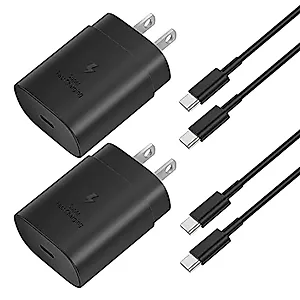USB C Superfast Charger, USB Type-C to USB Type-C Cable 5ft and 25W Wall Charger Fast Charging PD Adapter Compatible with Samsung Galaxy Ultra S23/S22/S21/S20+ Note 20/10 A71 A53 (2-Pack)