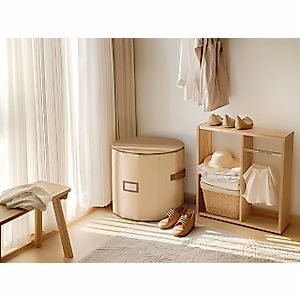 Vailando Shoe Organizer for Closet - Cylindrical Shoe Storage Organizer with Adjustable Dividers for Closet, Foldable, Beige, 1-Pack