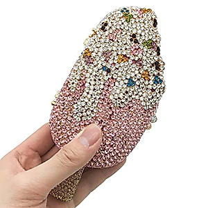 UMREN Women Cute Ice Cream Shaped Evening Clutch Rhinestone Crystal Bag Crossbody Purse Wedding Party Cocktail Handbag Peach