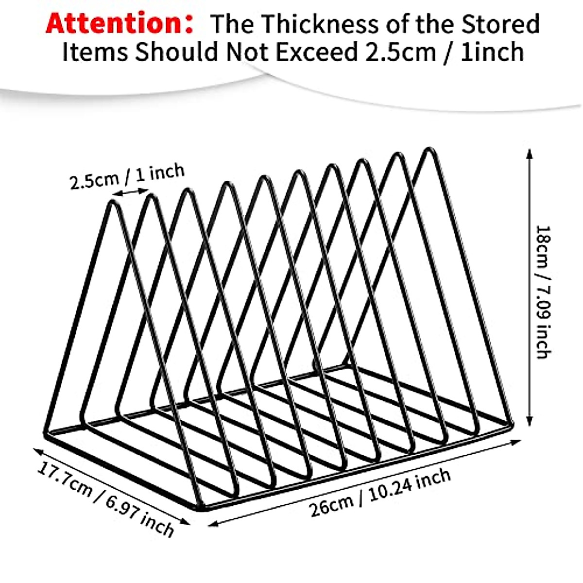 6 Pieces Triangle File Holder Metal Vinyl Record Stand Holder Record Dividers Vertical Vinyl Stand Holder Record Album Holder Magazine Shelf Bookshelf Photography Props for Home Office Decor (Black)