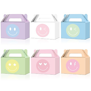 ojustbeok 12Pcs Pastel Smile Party Favor Box Colorful Preppy Smile Face Gift Boxes Smile Face Goody Boxes Pastel Folding Paper Treat Box Birthday Wedding Bachelorette Decor Supplies 6 * 3.5 * 4.5inch