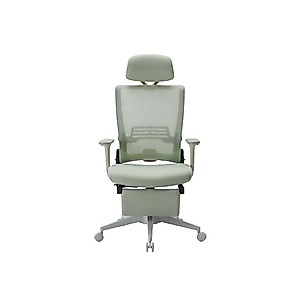 Ergonomic Mesh High Back Desk Chair, Adjustable Headrest Office Chair with 5d armrest and Foot Rest, tilt Function max 128° Computer Desk Swivel Chair with Wheels (Green)