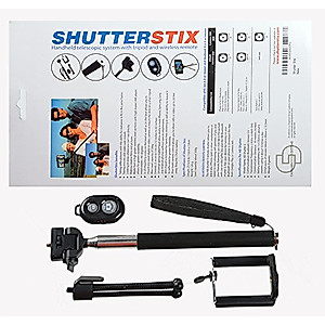 Extra-long Durable Selfie Stick Kit with Tripod by Shutterstix for iPhones, Samsung, Hero & Compact Cameras, with Bonus Tripod, Bluetooth Wireless Remote Control; Latest Version, Light-weight & Compact